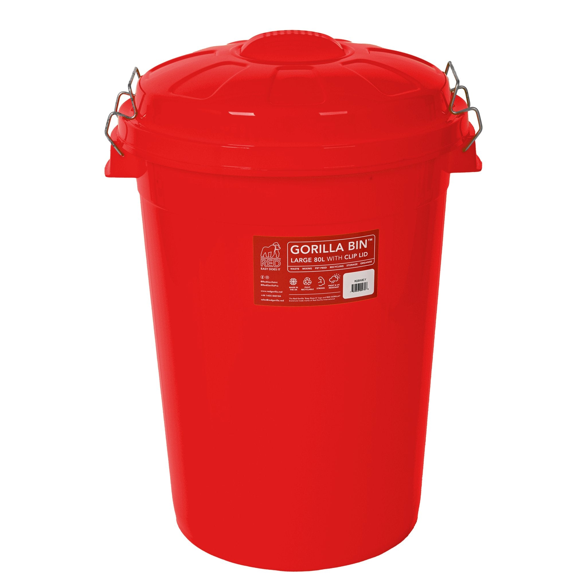 Gorilla Bin™ 80L Bin with Clip Lid – Red Gorilla